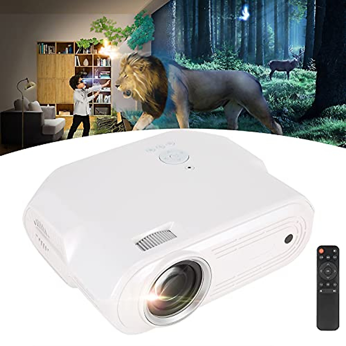 Movie Projector, Portable Video Projector 1080P, Home Movie Projector Compatible with TV BoxHDMIVGAUSBLaptopSmart Phone (US Plug)
