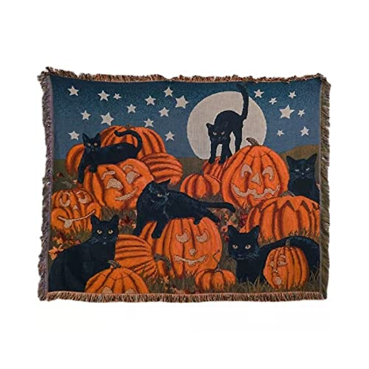 CUEERBOT Throw Blanket for Couch，Indie Room Decor Black Cat and Halloween Pumpkin Cotton Blanket (Orange, Large 63X87 Inches)
