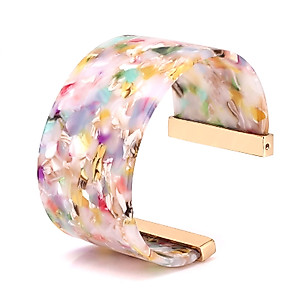 FAERLIIRY Cuff Bracelet for Women Acrylic Resin Bracelets Statement Bangle Bracelet Adjustable Bracelet Wide Chunky Bracelets for Women (Floral)