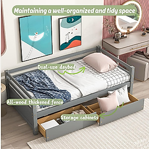 Harper & Bright Designs Twin Daybed with 2 Storage Drawers, Wooden Twin Size Daybed Frame, Dual-Use Daybed Sofa Kids Bed for Living Room,Guest Room,Children Room, No Box Spring Needed, Gray