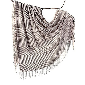 lifein Tan Throw Blanket for Couch-Soft Knitted Farmhouse Boho Throws,Cozy Knit Small Lightweight Blankets&Throws with Tassels for Bed,Chair,Sofa,Room,Home Decor,Spring (Light Khaki/Tan,50 * 60in)