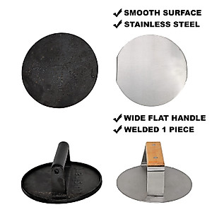 The Sasquash Indestructible Burger Smasher - Professional Grade Wide Flat Handle Smashed Burger Press - Heavy Duty One-Piece Welded Stainless Steel BBQ Griddle and Grill Tool (Square)