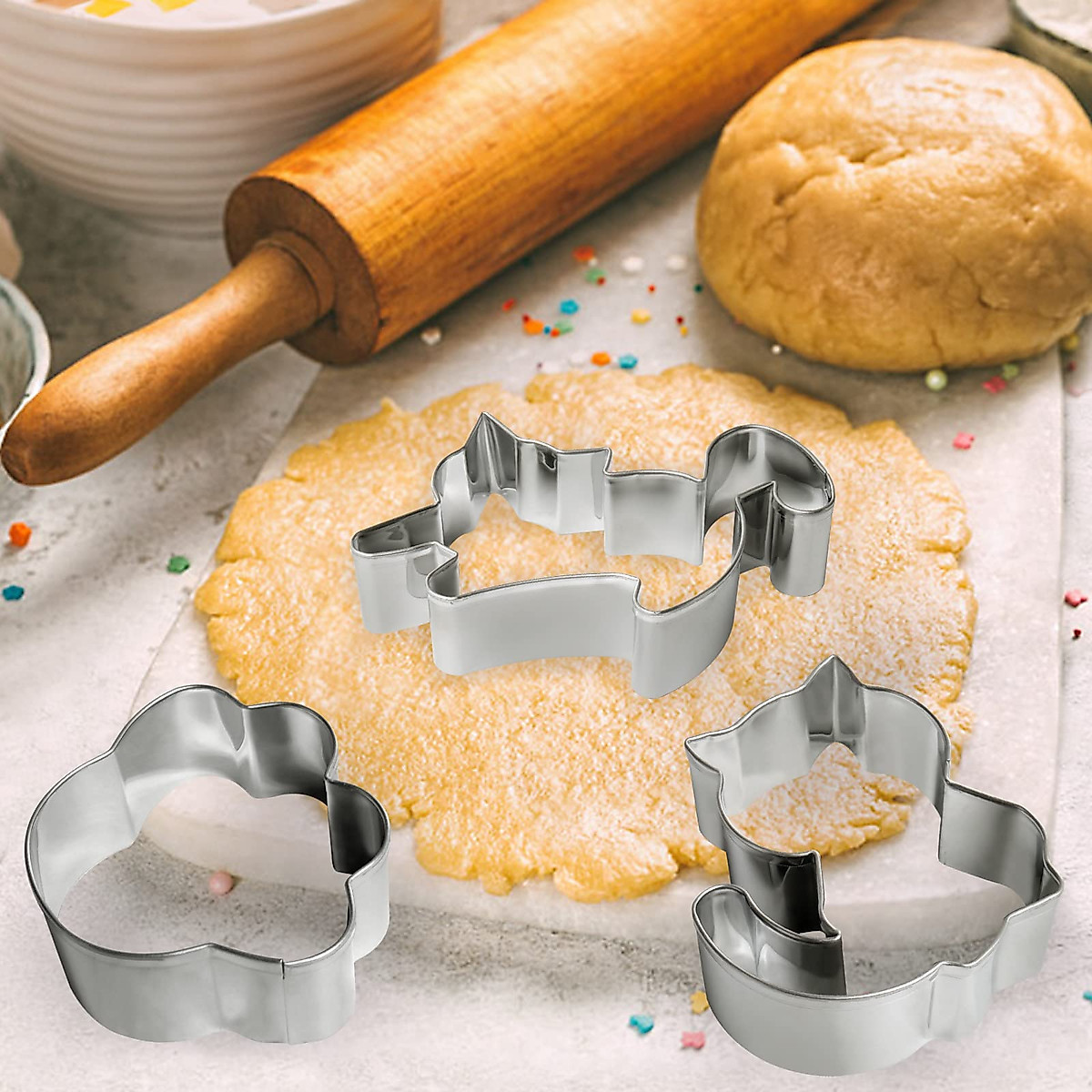 9 PCS Cat Cookie Cutters Set, Assorted Cat Shape Metal Cookie Cutters, Cat Face, Cat Butt, Cat Paw Cookie Cutters Molds for Baking Cat Party Supplies, Silver