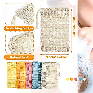 BBTO 5 Pieces Soap Saver Bag Natural Sisal Exfoliating Soap Pouch for Foaming and Drying, Shower, Scrubber(9 x 14 cm,White, Pink, Blue, Yellow, Orange)