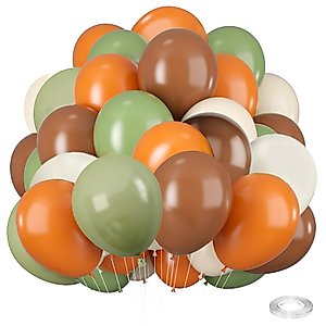 Alainzeo Brown Orange 50 Piece 12 Inch Set Latex Balloons with 33 Feet Ribbon for Birthday Party, Wedding, Graduation, Bridal Shower Decorations