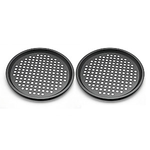 Bamboo's Grocery LoKii Round Pizza Pans Set, Baking Steel Pizza Pan for Oven, Nonstick Pizza Oven Tray, Grill Pizza Plates, 12.6 Inches, 2 Pack