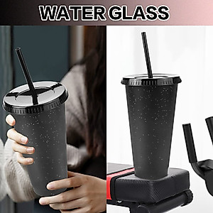 Fyess 6 Sets Tumbler with Straw and Lid,Plastic Water Bottle Travel Cup Reusable Cup (Black,24 oz)