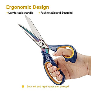 Scissors, QMVESS 9.5 Inch Premium Fabric Scissors Heavy Duty Multi-Purpose Sewing Scissors Titanium Coating Forged Stainless Steel Tailor Scissors Soft Grip Handle for Fabric Cardboard Leather Carpet