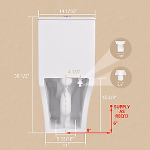 One Piece Toilet, DeerValley DV-1F0071 Modern Elongated Toilet Power Dual Flush 1.1/1.6 GPF Toilet for Bathroom 12" Rough in Rectangular Bowl, 1000g MaP