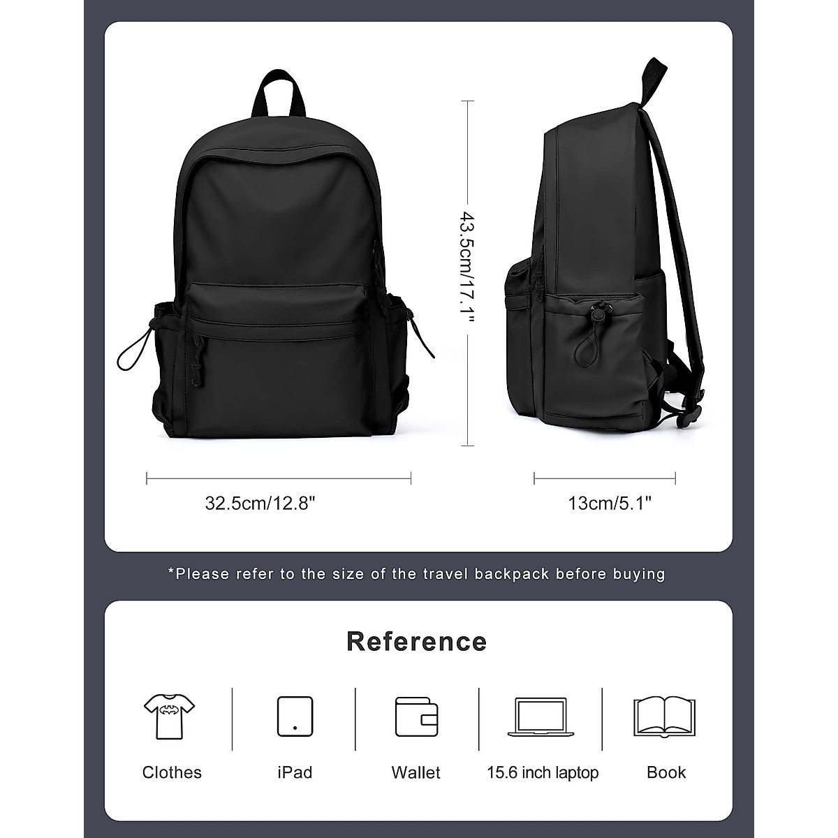 Backpacks For School Backpack For College Bookbag For Women School Bag Book Bags Waterproof Gym Backpack For Women Men Simple Aesthetic Backpack Black