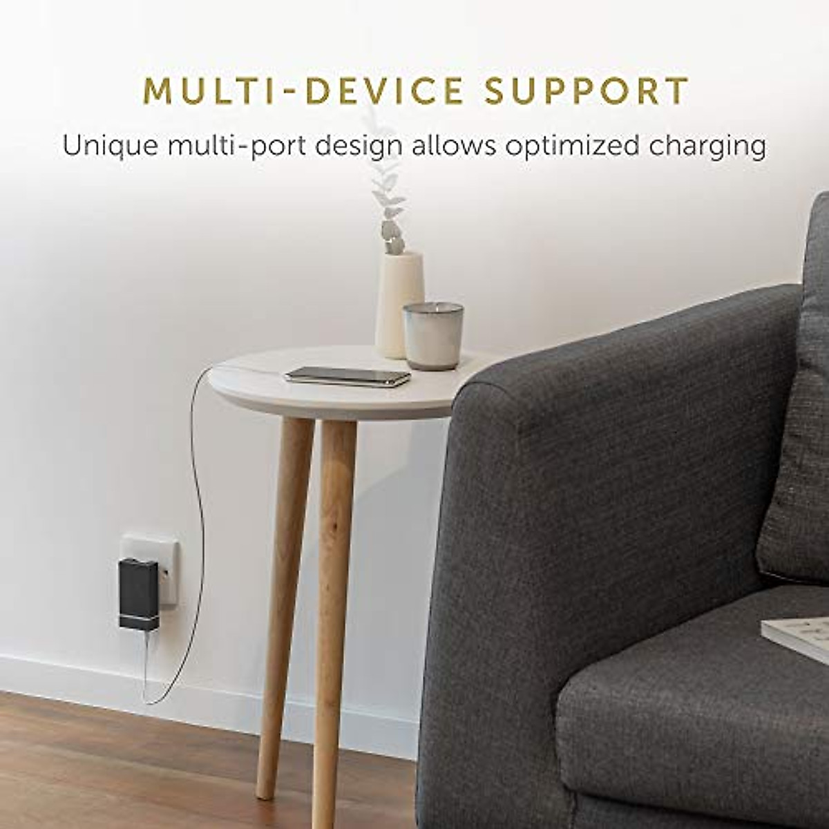 Native Union Smart Hub PD 45W – Power Delivery Enabled Fast-Charging 3-Port USB-A & USB-C Wall Charger – Compact Design with Dust-Repellent Silicone, Foldable Pins & Includes Travel Adapters (Slate)