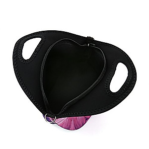 Insulated Neoprene Lunch Bag-Removable Shoulder Strap-X Large Size Reusable Thermal Thick Lunch Tote/Lunch Box/Cooler Bag With Wallet Pouch For Women,Teens,Girls,Kids,Baby,Adults (Purple Butterfly)