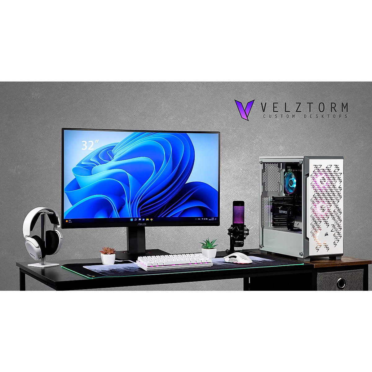 Velztorm White Fultix CTO Gaming Desktop PC (AMD Ryzen 5-5500 6-Core, GeForce RTX 3060 Ti 8GB, 16GB DDR4, 1TB PCIe SSD + 1TB HDD (3.5), RGB Fans, 650W PSU, AC WiFi, Bluetooth, Win 10 Home) VELZ0060