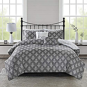 510 DESIGN 5DS10-0174 Marseille 5-Piece Reversible Paris Printed Comforter Set Gray/Charcoal Full/Queen
