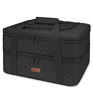 Vuudh Quilted Double Decker Casserole Carrier - Expandable Dish Carrying Case for Hot or Cold Food, Lasagna Holder for Potluck Parties, Picnic, Beach, Fits 9"×13" Baking Dish (Black)