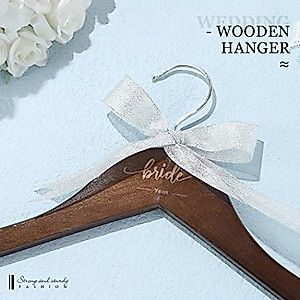 Yean Bow Knot Wedding Hangers Classic Wood Color Bride Dress Hanger Groom Suit Hanger Engraved Bridal Gown Hanger for Women and Men (Bride (Pack of 1)