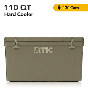 RTIC 110 QT Ultra-Tough Cooler Hard Insulated Portable Ice Chest Box for Beach, Drink, Beverage, Camping, Picnic, Fishing, Boat, Barbecue, Olive