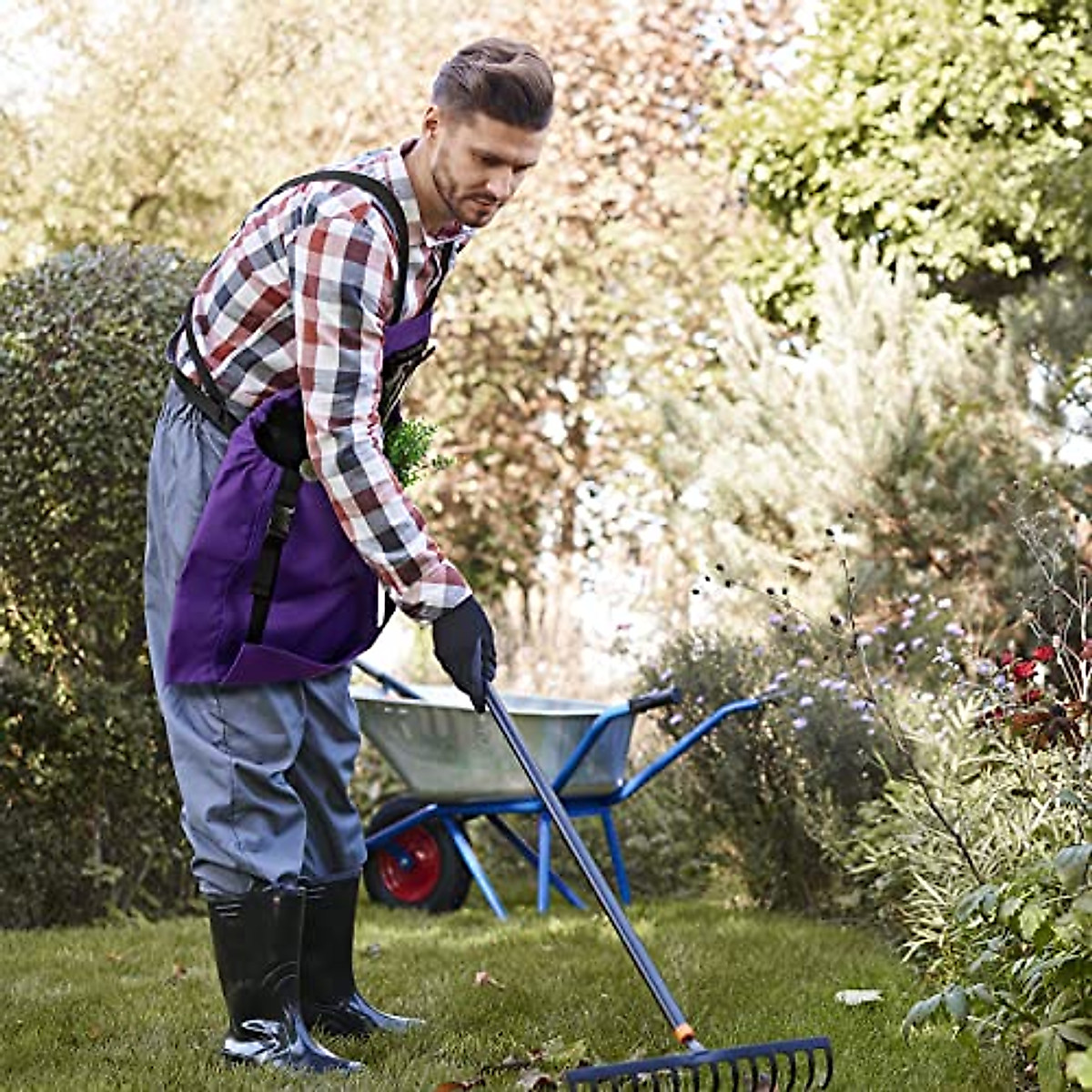 Janmercy 2 Pack Gardening Apron with Pockets Adjustable Garden Apron with Quick Release Pockets for Harvesting Gardening Weeding Waterproof Garden Apron Gardening Gifts for Women Men