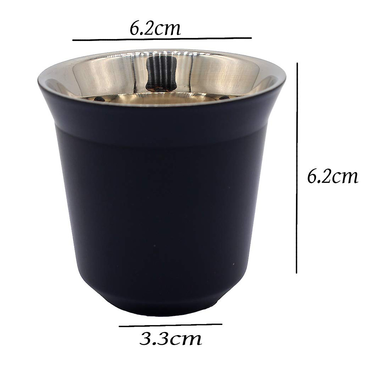 XIAOYU 304 Stainless Steel Espresso Cups Double Wall Thermally Insulated Capsule Coffee Mug, 2.71oz/80ml, Black