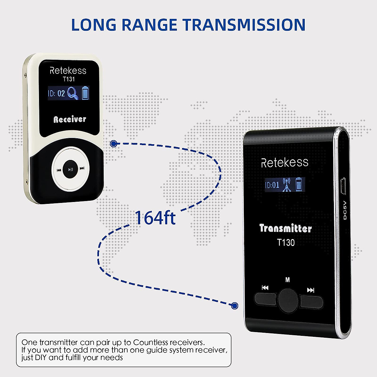 Retekess T130 Tour Guide System, Tour Guide Headsets with 2 Wireless Mic, 32-Slot Charge Case, Assistive Listening System for Church,School(2 Transmitters 30 Receivers)