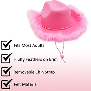 4E's Novelty Pink Cowboy Hat with feathers With Heart Shaped Sunglasses for Women, Felt Pink Cowgirl Hat for Party Costume Dress Up