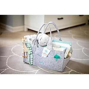 Baby Diaper Caddy Organizer: Large Organizer Tote Bag for Boys Girls Infant - Baby Shower Bag Nursery Essential - Collapsible Newborn Caddie Car Travel, Baby Registry Must Haves (Leather)