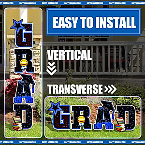 43 Inch Grad Yard Signs Graduation Decoration 2023 Graduation Lawn Sign Glitter Waterproof Congrats Grad Sign with Stakes for Graduation Party Outdoor Garden Decorations Supplies (Blue)