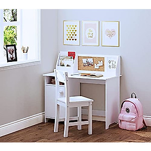 UTEX Kids Study Desk with Chair, Wooden Children School Study Table with Hutch and Chair for 3-8 Years Old, Student's Study Computer Workstation & Writing Table for Home School Use,White