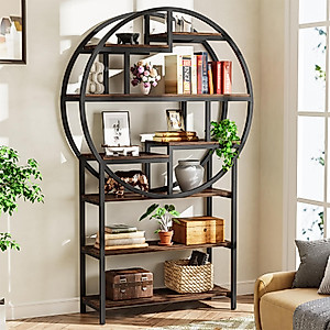 Tribesigns 8-Tier Bookshelf, 75 Inch Tall Industrial Freestanding Bookcase, Wood and Metal Display Shelves Storage Shelf for Living Room, Home Office, Bedroom (Rustic Brown)
