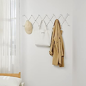 BSFHH Wooden Wall Hanger Expandable Coat Rack Accordion Design 14 Peg Hooks for Hanging Storage Clothes, Hats,Caps,Scarves,Purses,Mug,Towels,Umbrella,Accessories,Mugs,X Shape