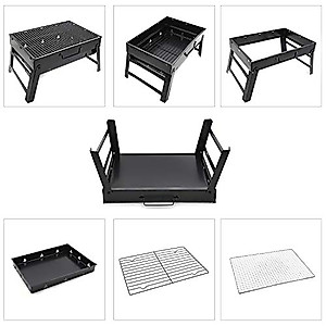 HTTMT- Foldable Compact Barbecue BBQ Grill Charcoal Stove Shish Kabob Tabletop For Outdoor Camping Picnic Travel Cooker [P/N: ET-COOK007-BK]