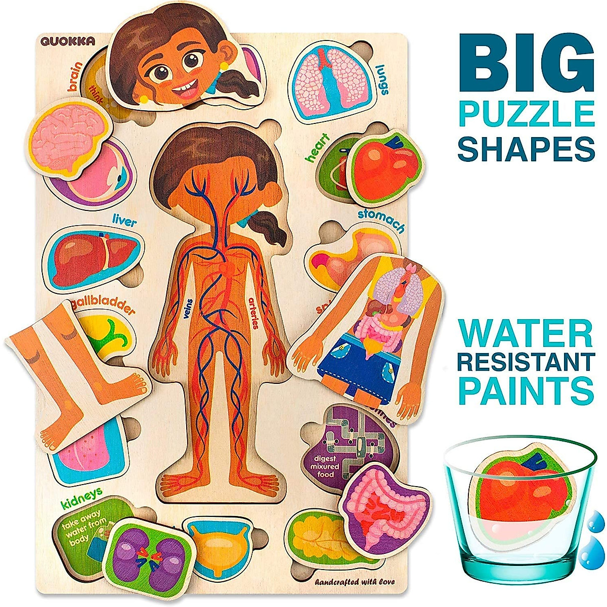QUOKKA Wooden Puzzles for Kids – Montessori Puzzles for Toddlers 3-5 – Preschool Game Learning Human Body Parts Anatomy Skeleton – Educational Toys for Boy & Girl