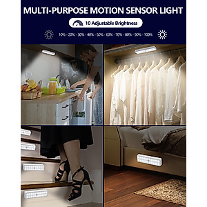 Under Cabinet Lighting 20 LED Closet Lights Motion Sensored,Wireless Under Counter Lights for Kitchen,USB Rechargeable Under-Counter Light Fixtures Magnetic Light Bar 880mAh 6Inch 9000K(4Pack)