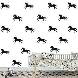DXLING 32pcs/Set Metallic Equestrian Horse Wall Stickers Vinyl Wall Decals Decor Kids Room Living Room Wallpaper Removable Mural SA525 (Black)