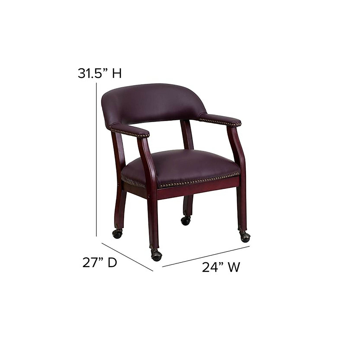 Flash Furniture Diamond Burgundy LeatherSoft Conference Chair with Accent Nail Trim and Casters