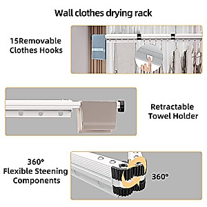 Kelisiting Drying Rack Clothing,Laundry Drying Rack Wall Mounted Clothes Hanger Rack,Retractable Clothes Drying Rack,Space Saver,Collapsible(Tri-Fold),for Laundry Room Organization,Decor