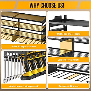 Power Tool Organizer, Drill Holder Wall Mount, Storage Rack for Cordless Drill, Heavy Tool shelf with Screwdriver Holder/Pliers Holder/Hammer