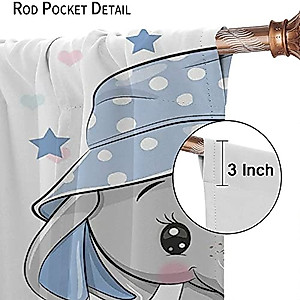 Denruny Cartoon Cute Elephant Curtain Nursery Baby Elephant with Blue Hat Windows Drapes for Nursery Room Kids Room Gifts for Boys and Girls Rod Pocket 2 Panels 63L x 21W