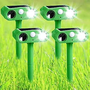 Qualirey 4 Pcs Ultrasonic Animal Repellent Solar Animal Repeller Outdoor Waterproof Deterrent Scarer with Motion Sensor for Squirrel Raccoon Skunk Rabbit Rats Deer Bird