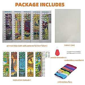 ZuoAnLF 5 PCS Cross Stitch Bookmark Kits,DIY Bookmarks Cross Stitch Kits,Stamped Embroidery Bookmarks for Adults Beginners,14CT