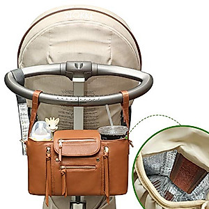 miss fong Stroller Organizer with Insulated Cup Holder Stroller Accessory Bag, Stroller Caddy with Adjustable Strap to Fit All Strollers (Brown)