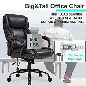 Big and Tall Office Chair 500lb Wide Seat Massage Desk Chair Ergonomic Computer Chair with Headrest Lumbar Support Armrest Rolling Swivel Chair Adjustable PU Leather Task Chair for Adults Women(Brown)