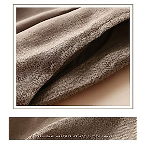 IXIMO Women's Tapered Pants 100% Linen Front Pleated with Button Closure Elastic Waist Trousers Dark Khaki Large