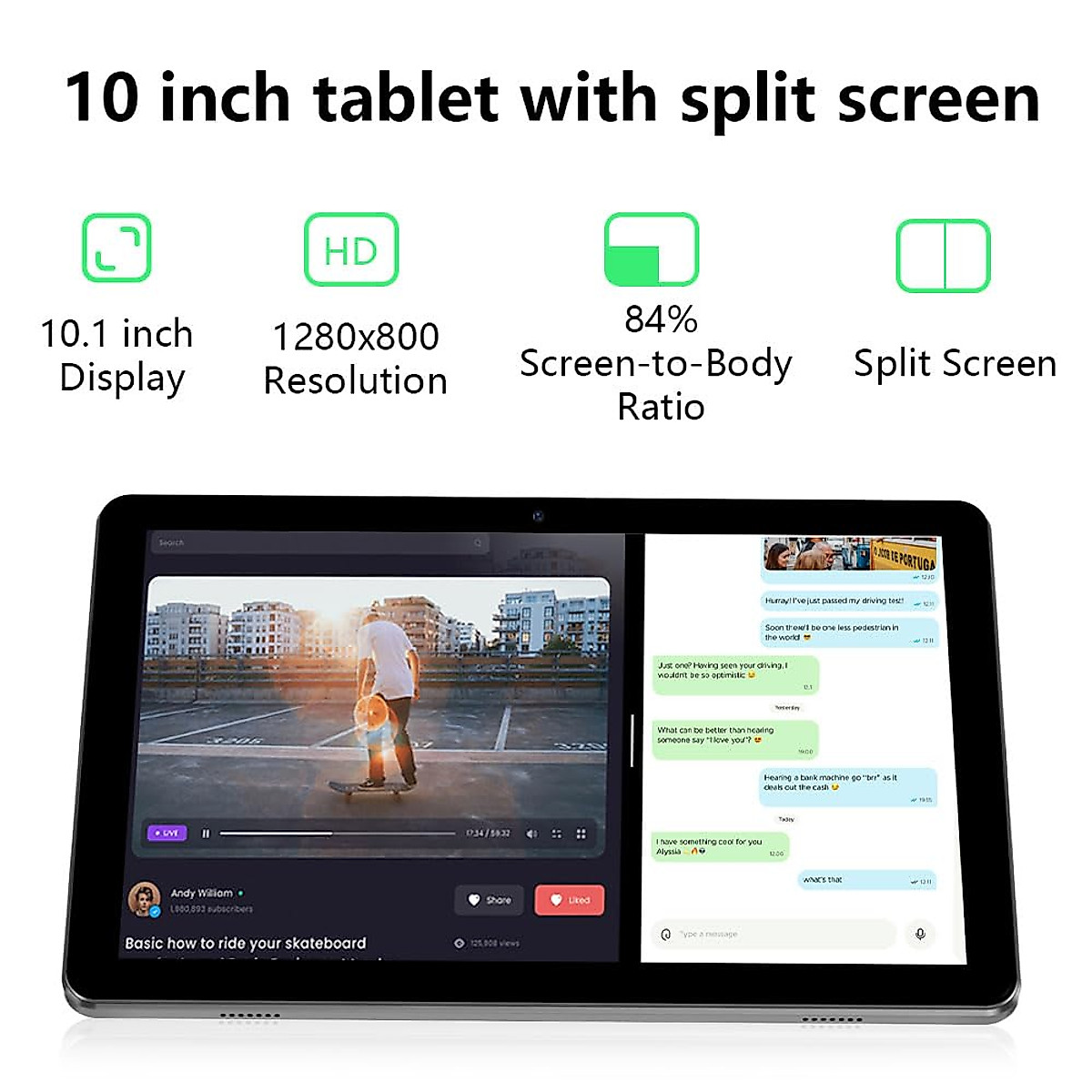 JUNINKE 10 inch Tablet Android 13 Tablets, 8GB RAM 128GB ROM 1TB Expand, 1280x800 IPS HD Screen, Quad Core Processor, WIFI6, Dual Camera, 6000mAh, BT, Ablet PC (Black) (K12)