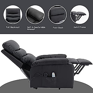 resiova Electric Power Lift Recliner Massage Chair for Living Room,Home Theater Seating with Heat and Adjustable Single Sofa for Back,Lumbar,Legs w/2 Positions,Black