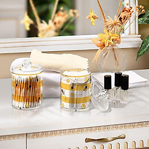 Bee Honey Stripe 2 Pack Qtip Holder Organizer Dispenser Plastic Bathroom Jars Storage Containers with Lids Clear Bathroom Organizer Dispenser for Hair Accessories