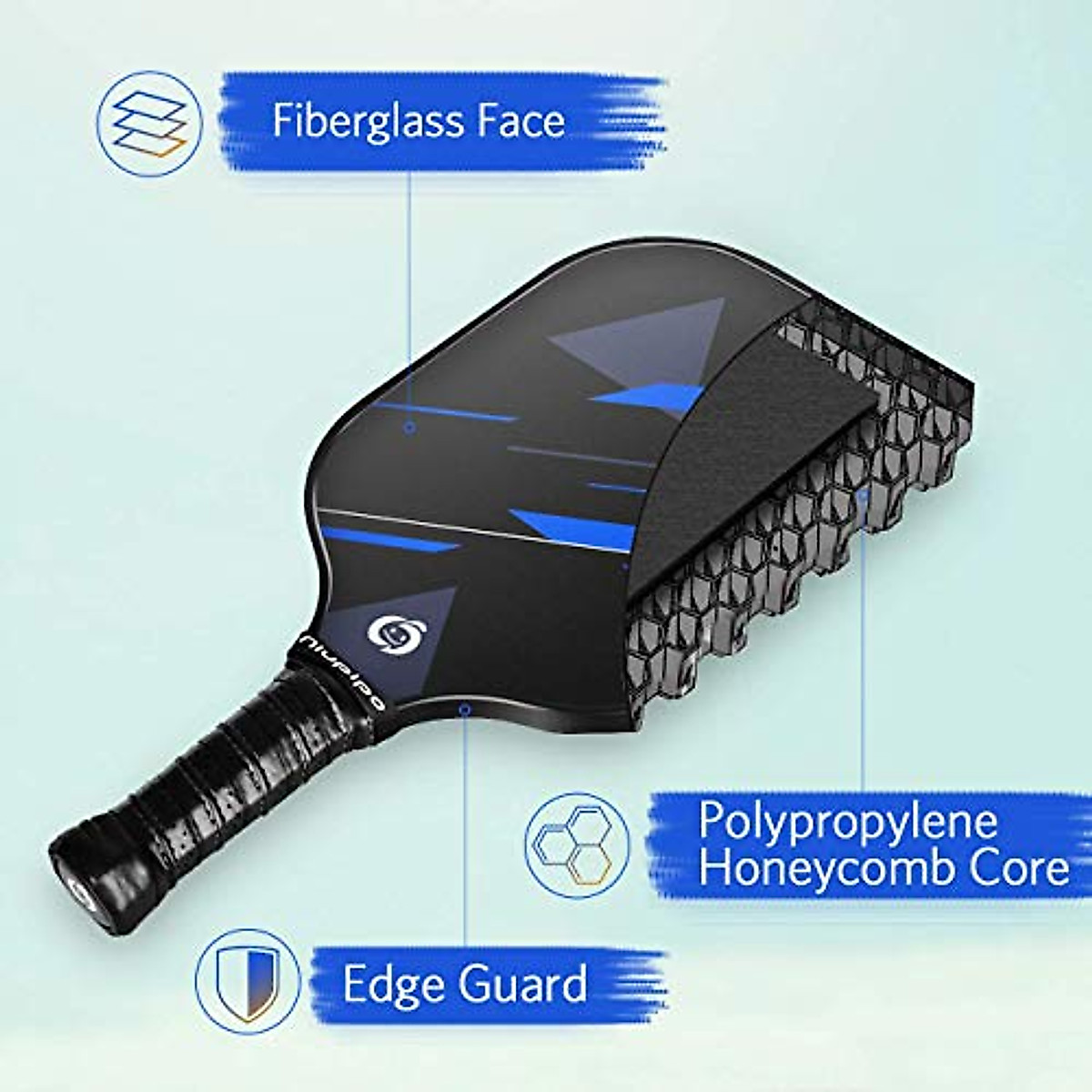 niupipo Pickleball Paddles, Lightweight Pickleball Rackets w/Fiberglass Surface, Pickleball Set of 4 Balls and 1 Pickleball Bag