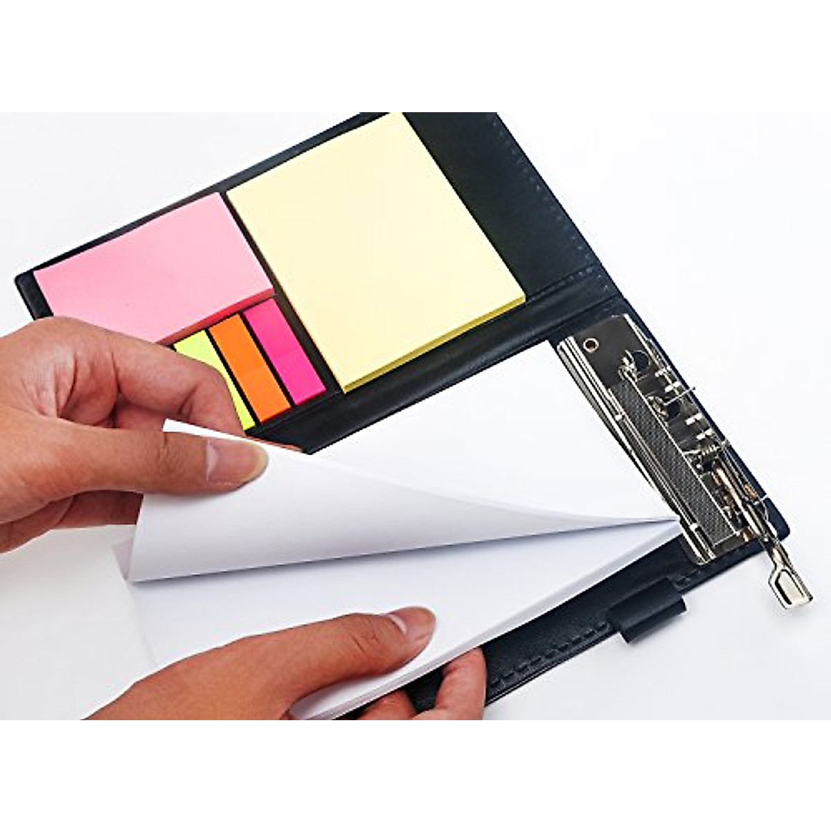 Sticky Notes Notebooks Colored Page Markers Bundle Set, Rectangular Notes and Index Tabs Flags Organizer, W/ Fashion Ballpoint Pen, Leather Look Design Holder,Office and Teacher Gift.YISEEK