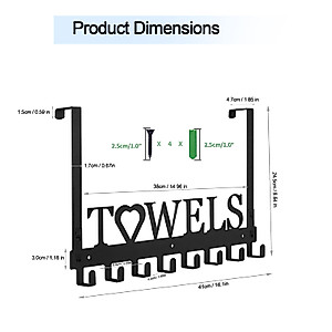 Kruodop Over The Door Hooks,Towel Holder for Bathroom, Black Towel Rack Coat Rack, Wall Mount Door Towel Hooks for Bedroom Kitchen, Door Towel Hanger for Hanging Hat Clothes Bathrobe Bag