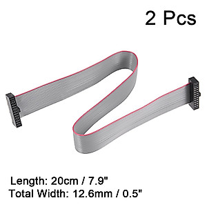 uxcell IDC 20 Pins Connector Flat Ribbon Cable Female Connector Length 20cm 1.27mm Pitch,2pcs